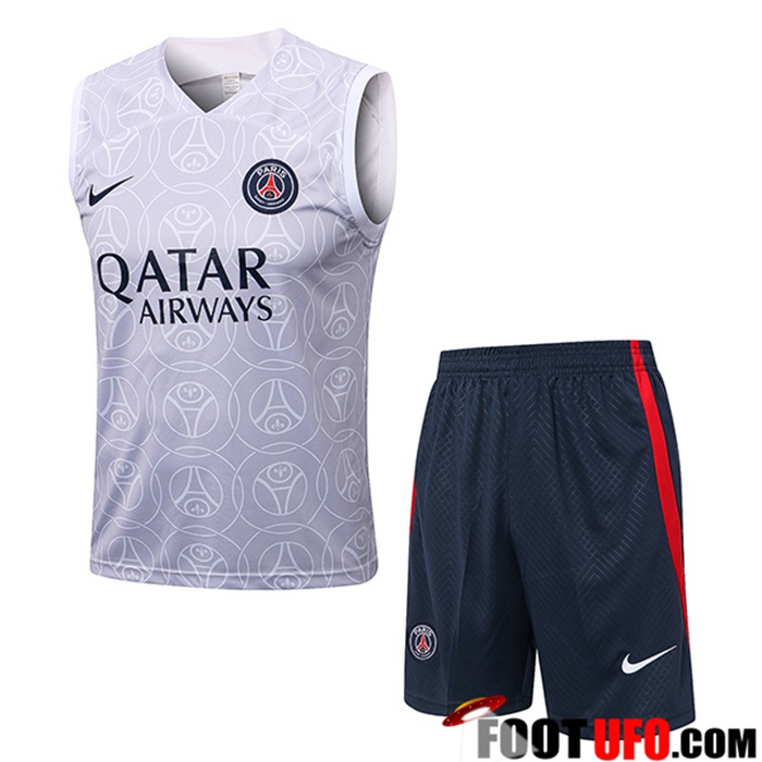 Authentique Ensemble Training Debardeur + Shorts PSG Blanc/Gris 2022/2023