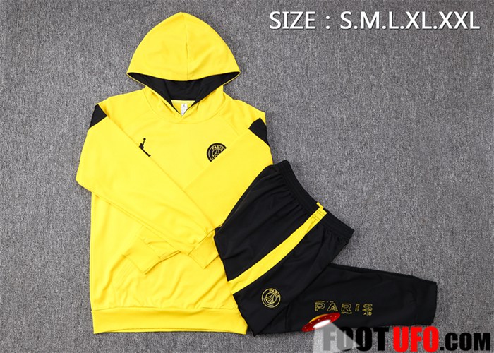 Production Ensemble Survetement Veste A Capuche Jordan PSG Jaune 2023/2024