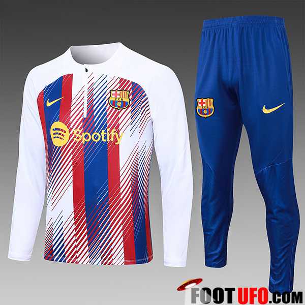 Vrai Ensemble Survetement de Foot FC Barcelone Enfant Rouge/Bleu 2023/2024